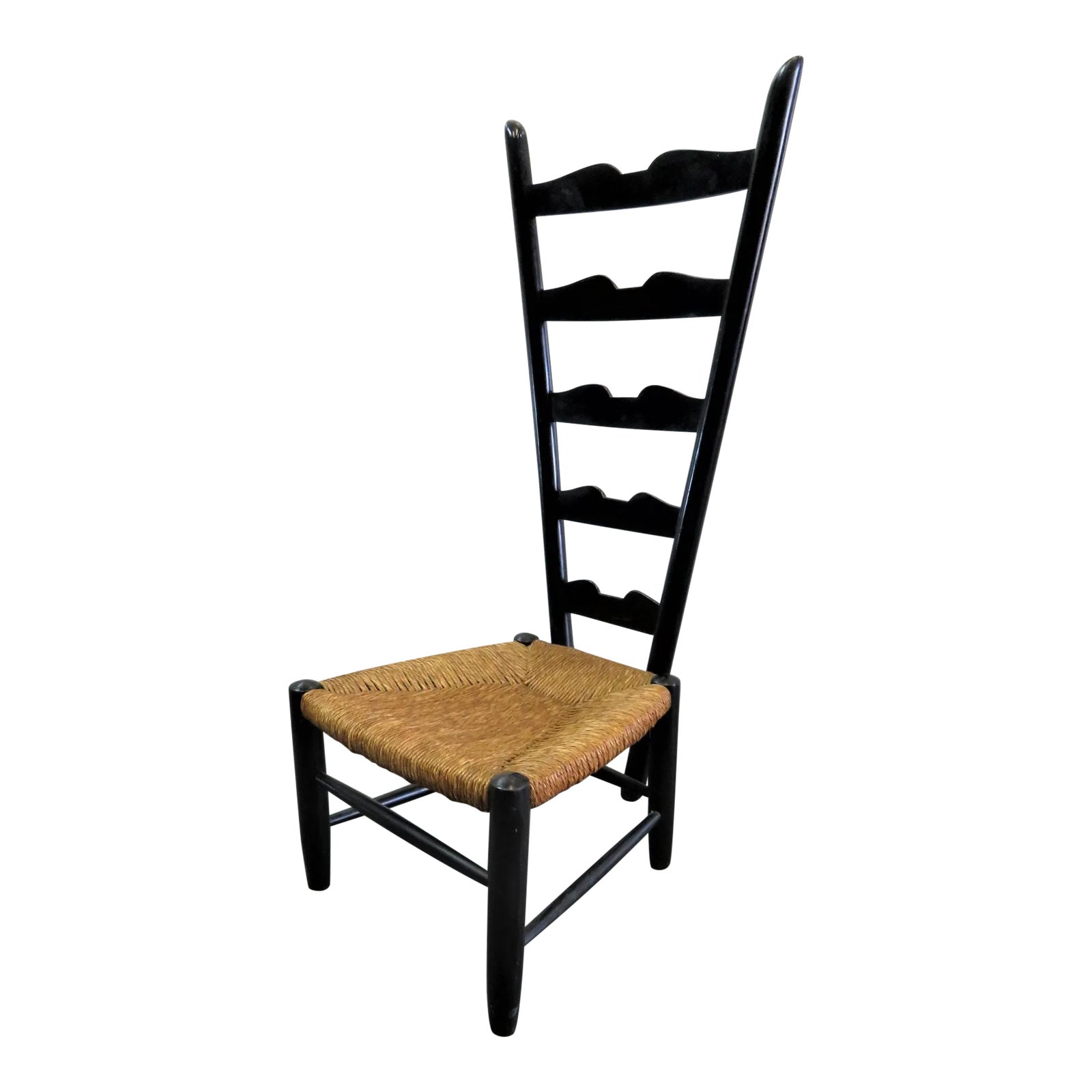 Mid Century Modern Black Ladder Back Slipper Chair | Chairish