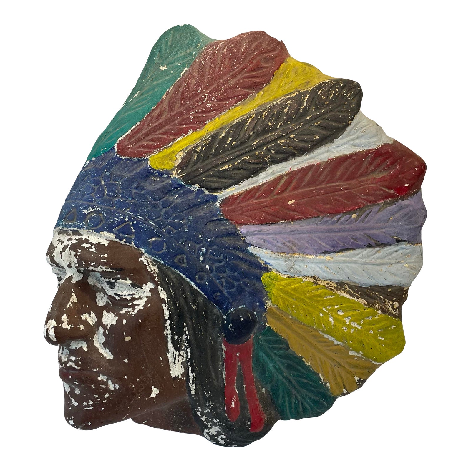 Vintage Chalk Ware Native American Wall Mounted Bust | Chairish