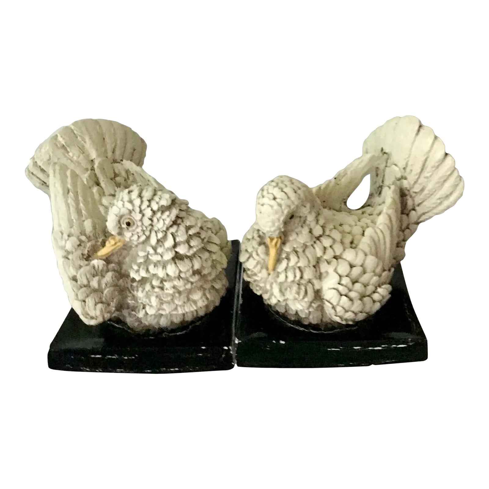 Mid 20th Century Two Turtle Doves Carved Wood Bookends, in the Style of ...
