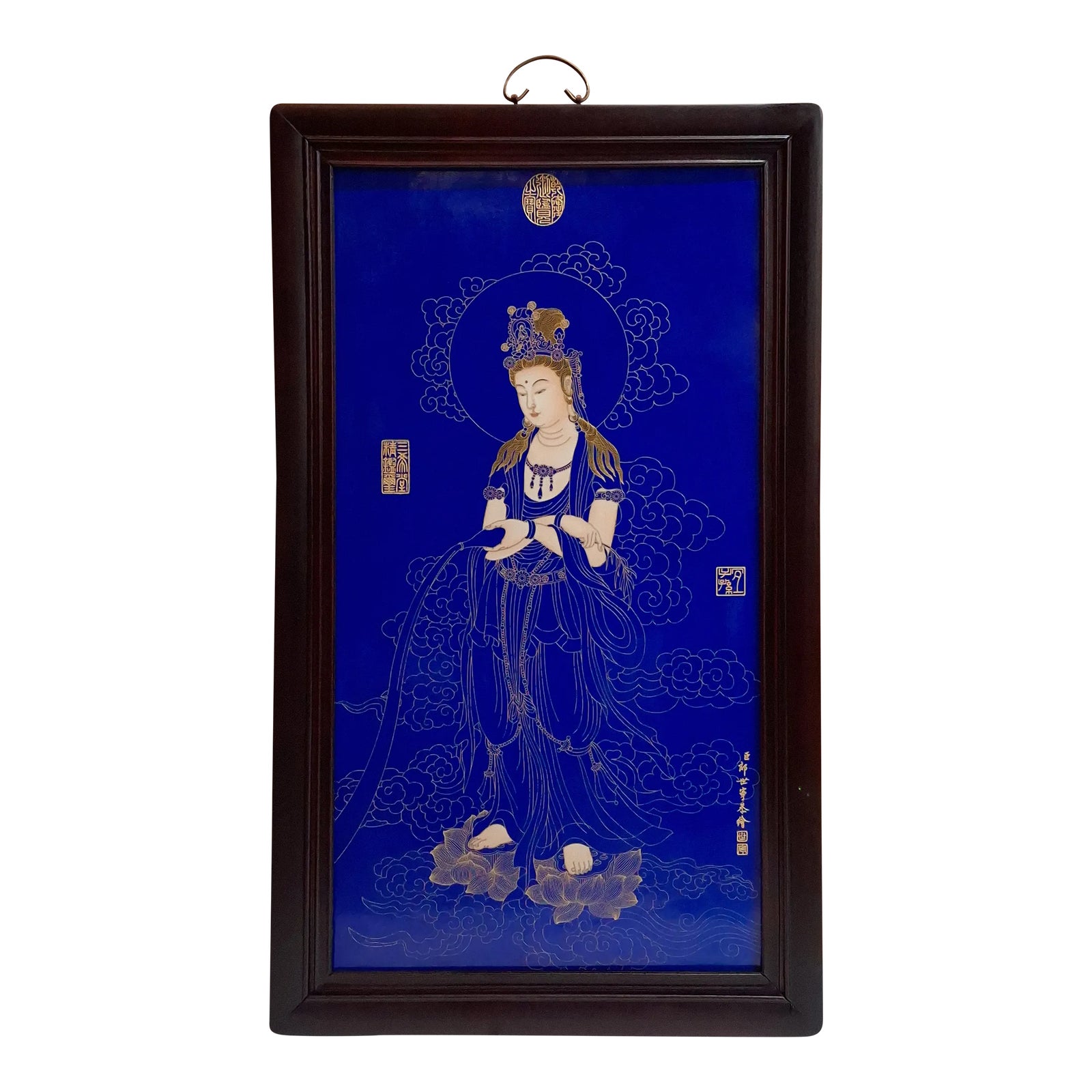 Chinese Porcelain Buddhist Temple Plaque Standing Kuan Yin | Chairish
