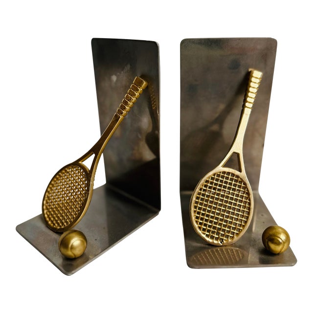 Vintage 1980s Chrome and Brass Tennis Bookends - a Pair | Chairish
