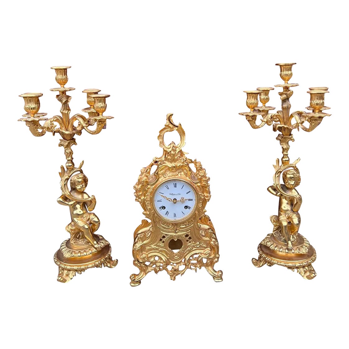 Vintage Italian Roman Style Ornate Mantel Clock With Two Figural Cherub ...