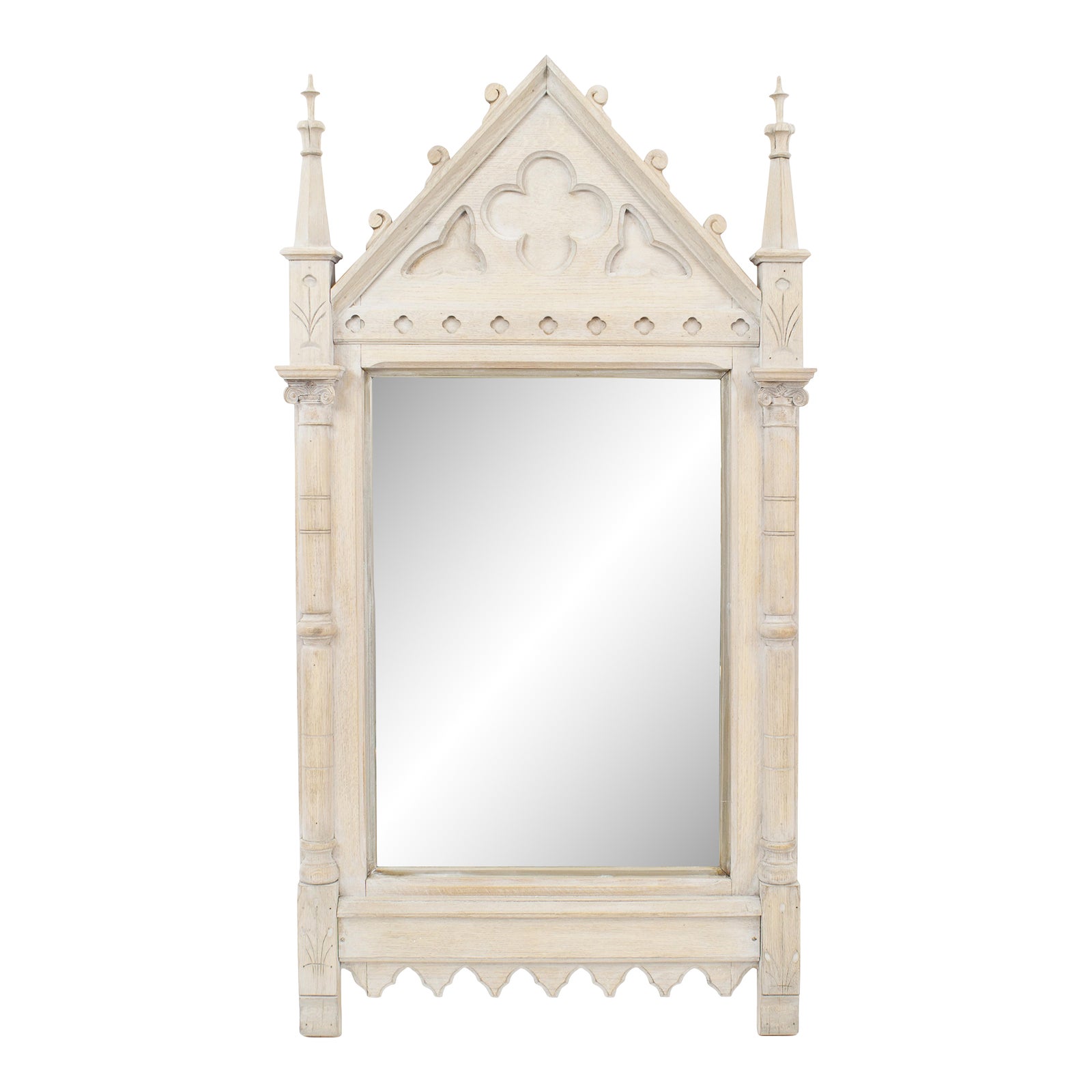English Gothic Revival Bleached Oak Wall Mirror | Chairish