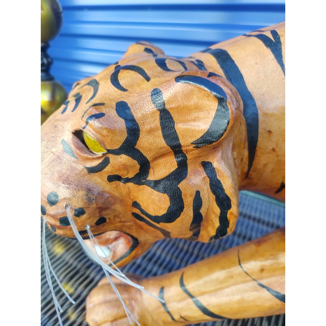 Vintage Large Leather Wrapped Whimsical Tiger Decorative Statue Room ...