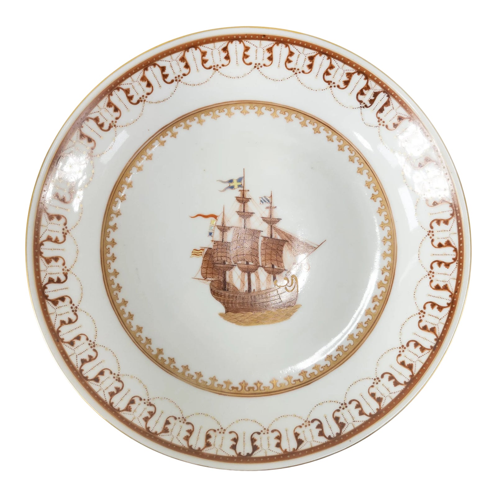 Chinese Export Porcelain Plate With Ship | Chairish