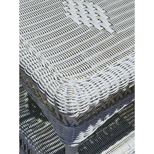 Vintage White Outdoor Faux Wicker Side Accent Table | Chairish