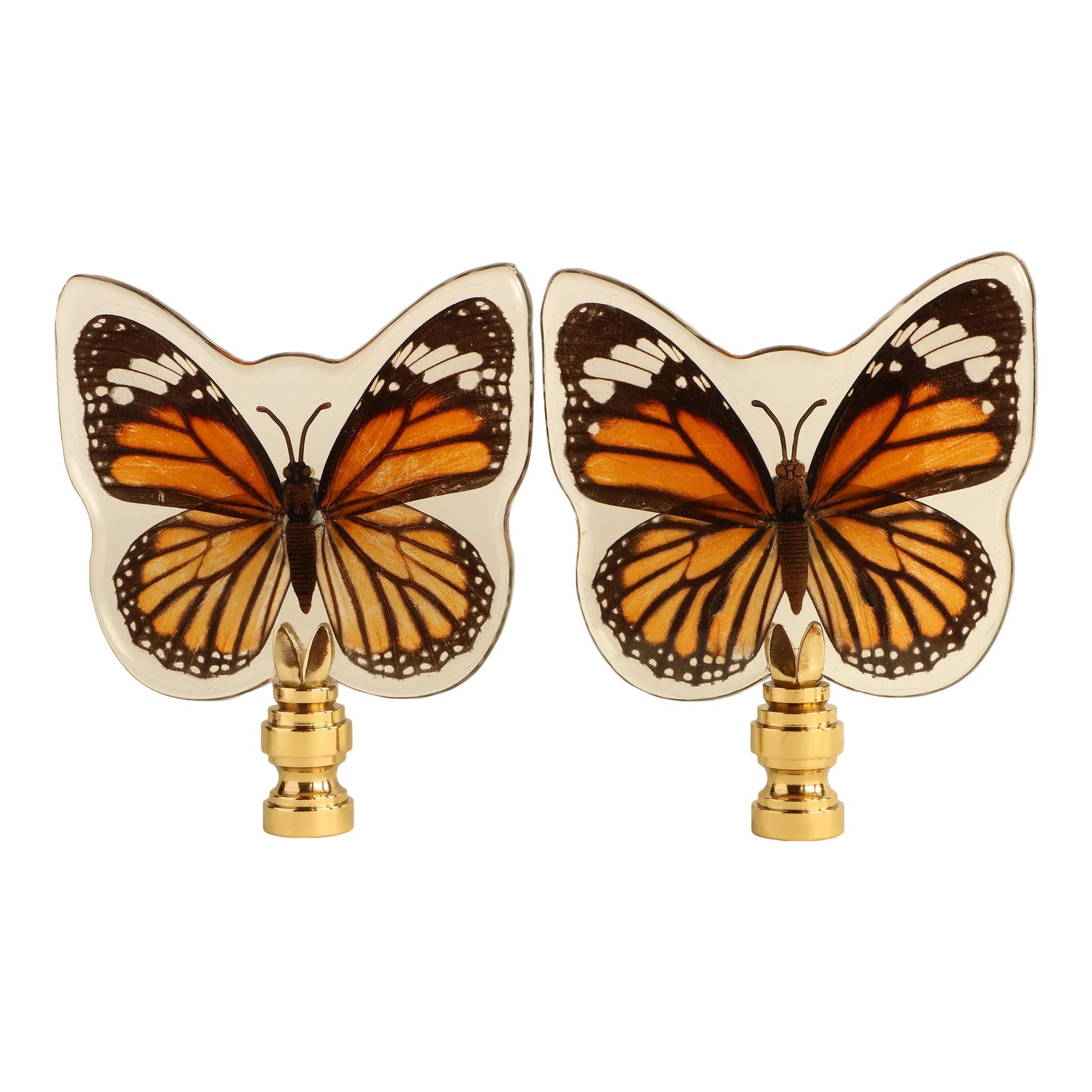 Butterfly Lamp Finials on Brass Hardware - a Pair | Chairish