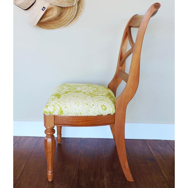 Green and Cream Linen Batik Print Side Chair | Chairish