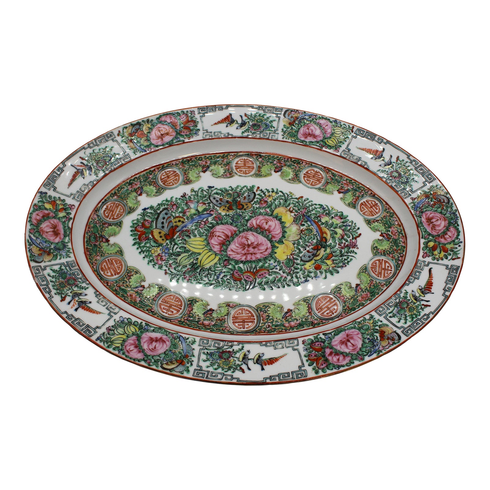 20th Century Oval Rose Canton Platter | Chairish