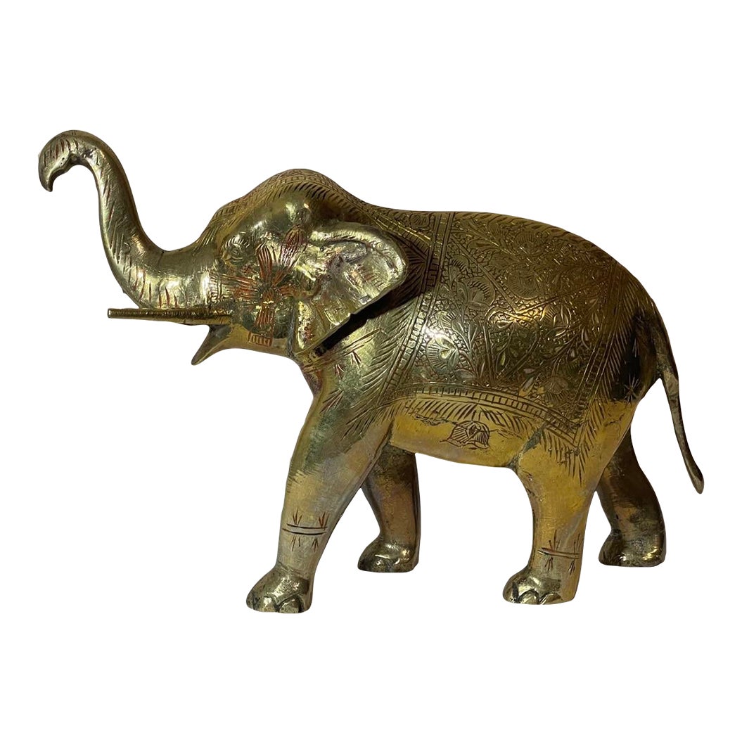 Vintage Solid Brass Elephant Figurine With Chased Enameled Pattern ...