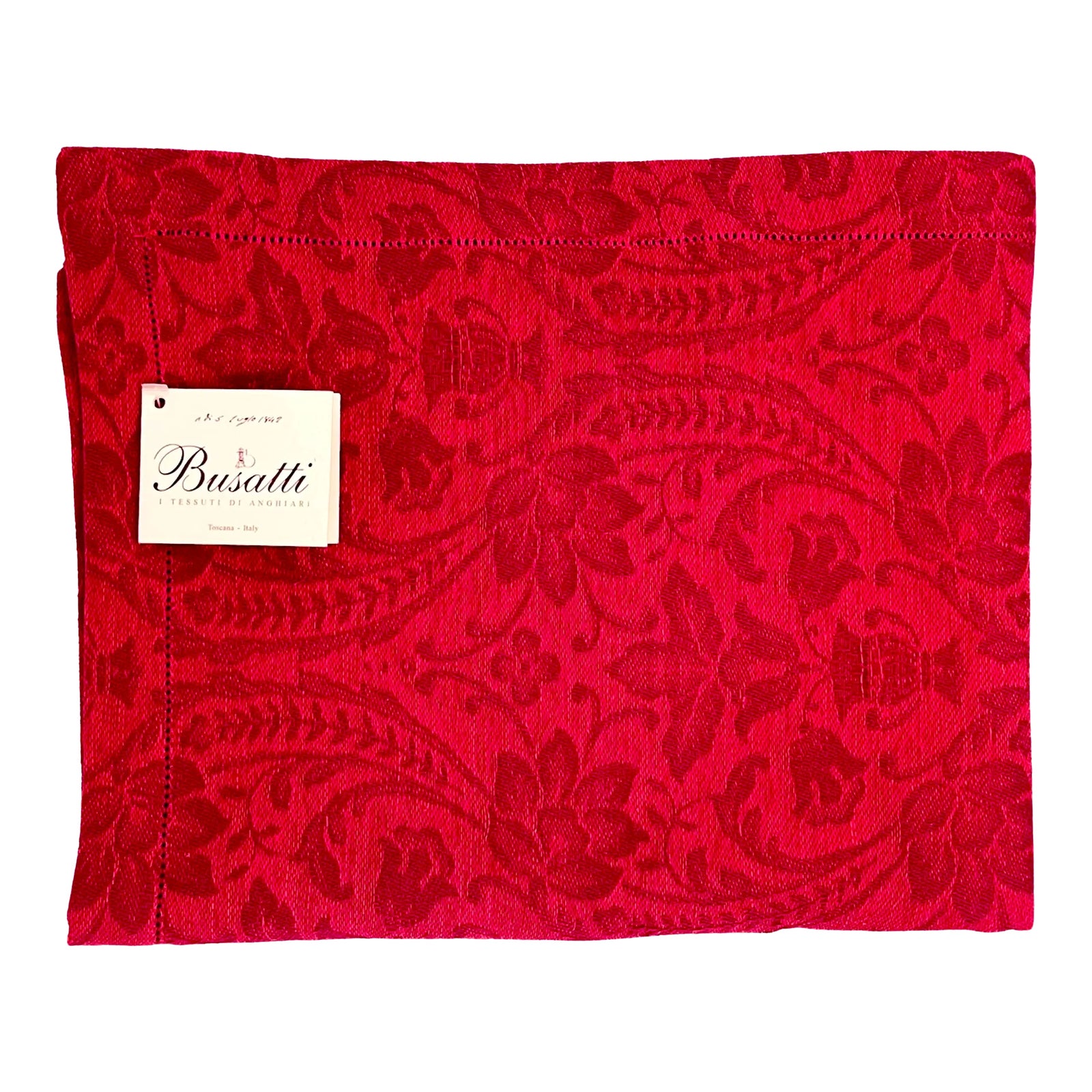 Busatti Italian Handcrafted Jacquard Linen Runner, Red | Chairish
