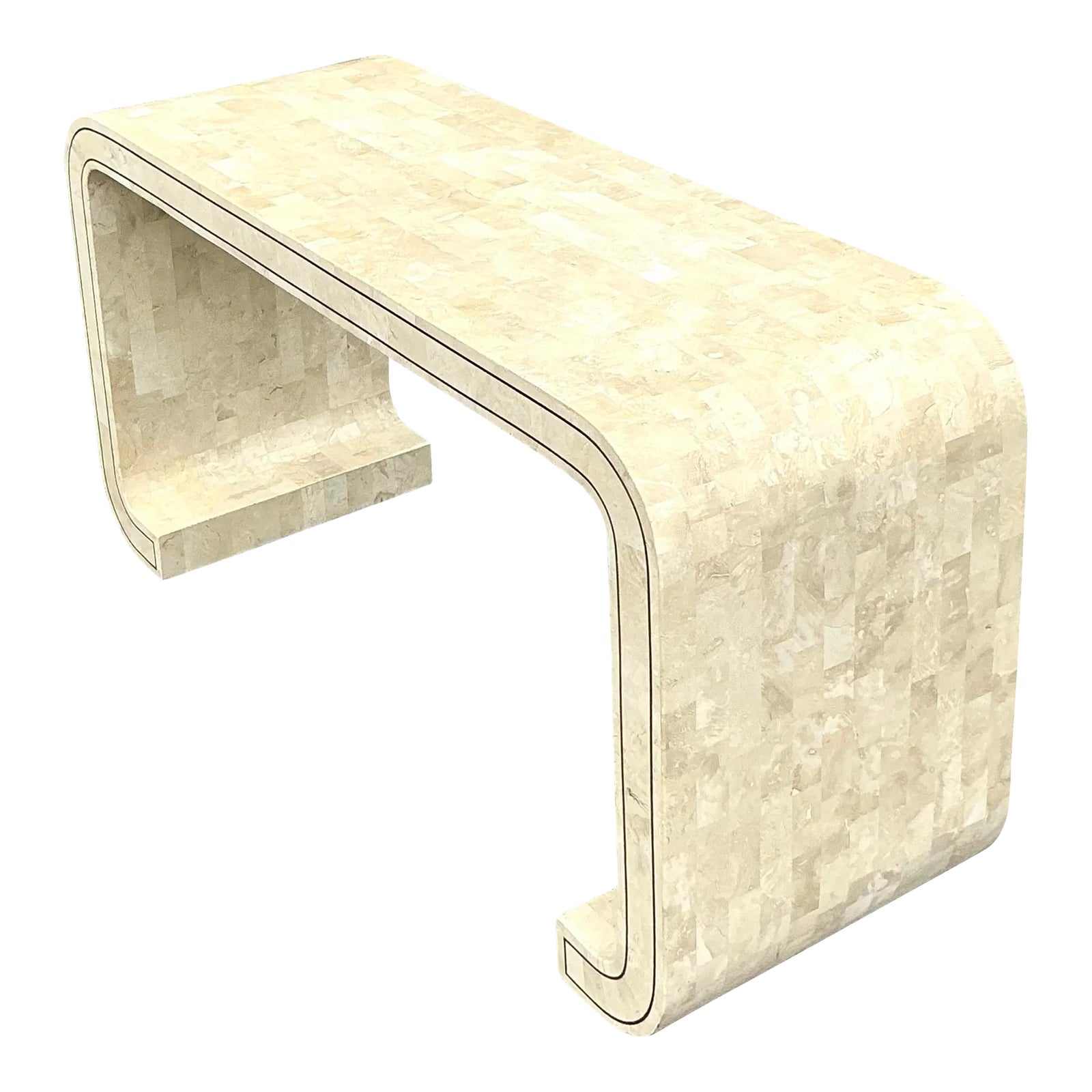 Vintage Boho Tessellated Stone Scroll Console Table | Chairish