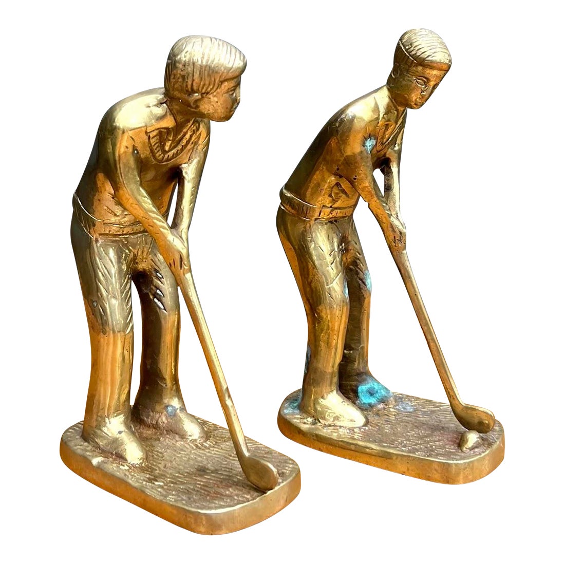 Brass Golfer Bookends | Chairish