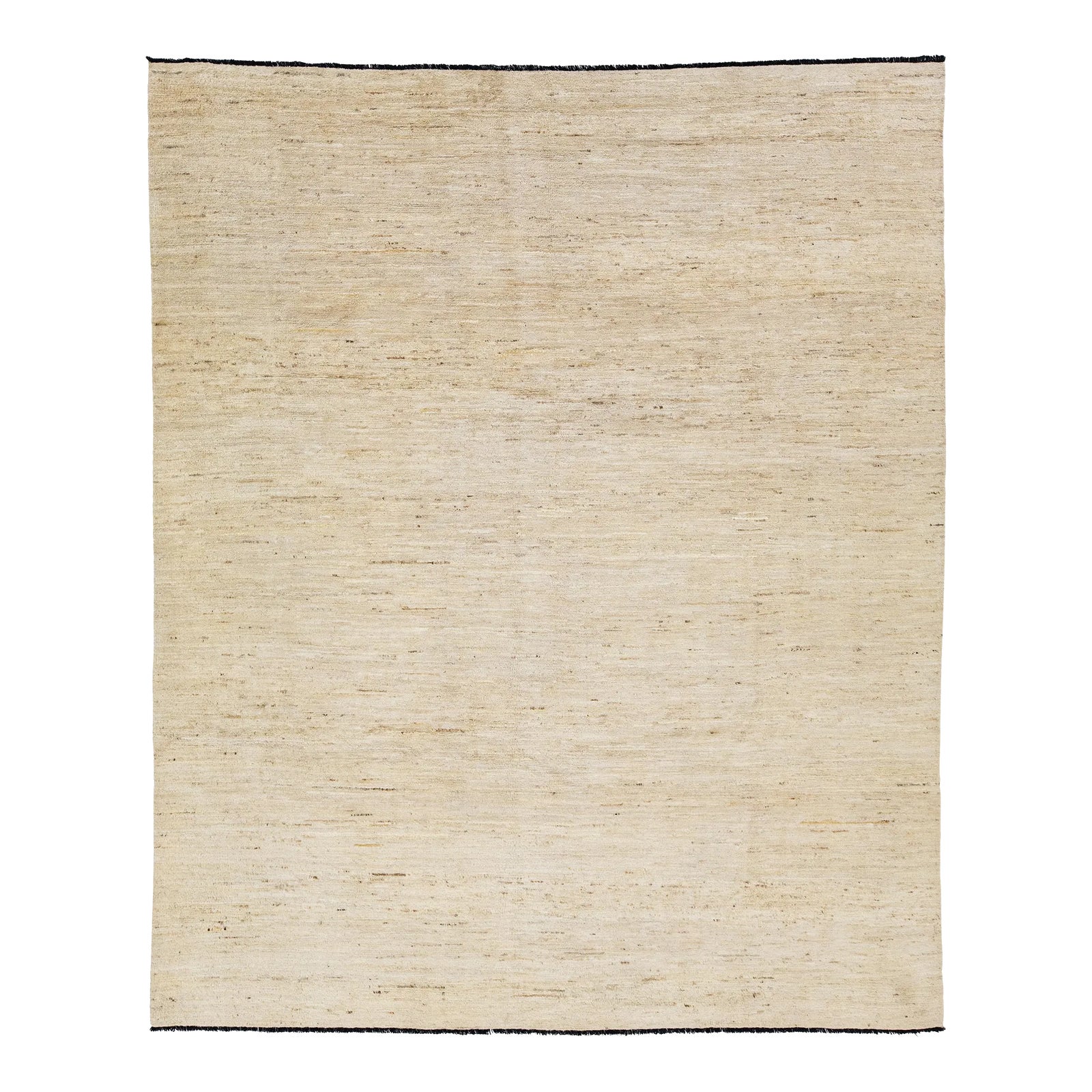 Room Size Modern Gabbeh Style Beige Wool Rug With Solid Motif | Chairish