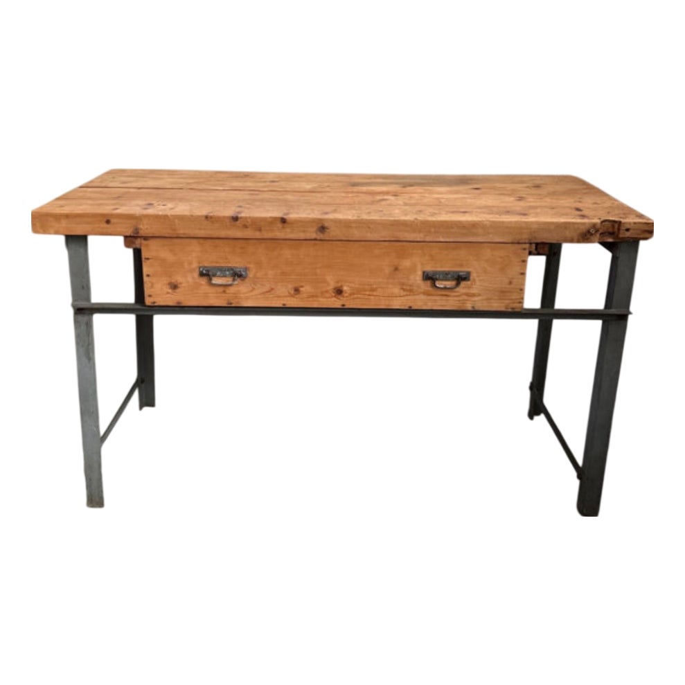 Workbench in Fir and Metal, 1940s | Chairish