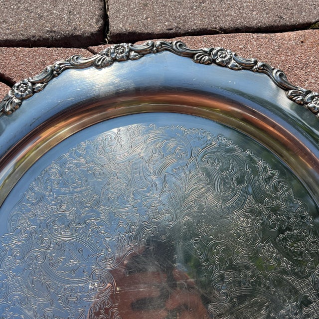 Vintage Oneida Silver Plated Round Serving Tray | Chairish