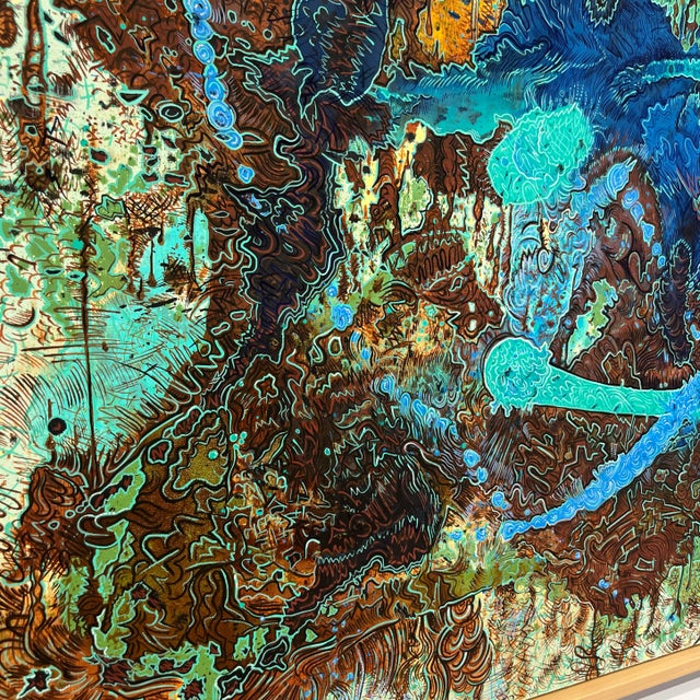 Large Colorful Abstract Oil Painting on Linen by Bruce Thorn, Framed ...