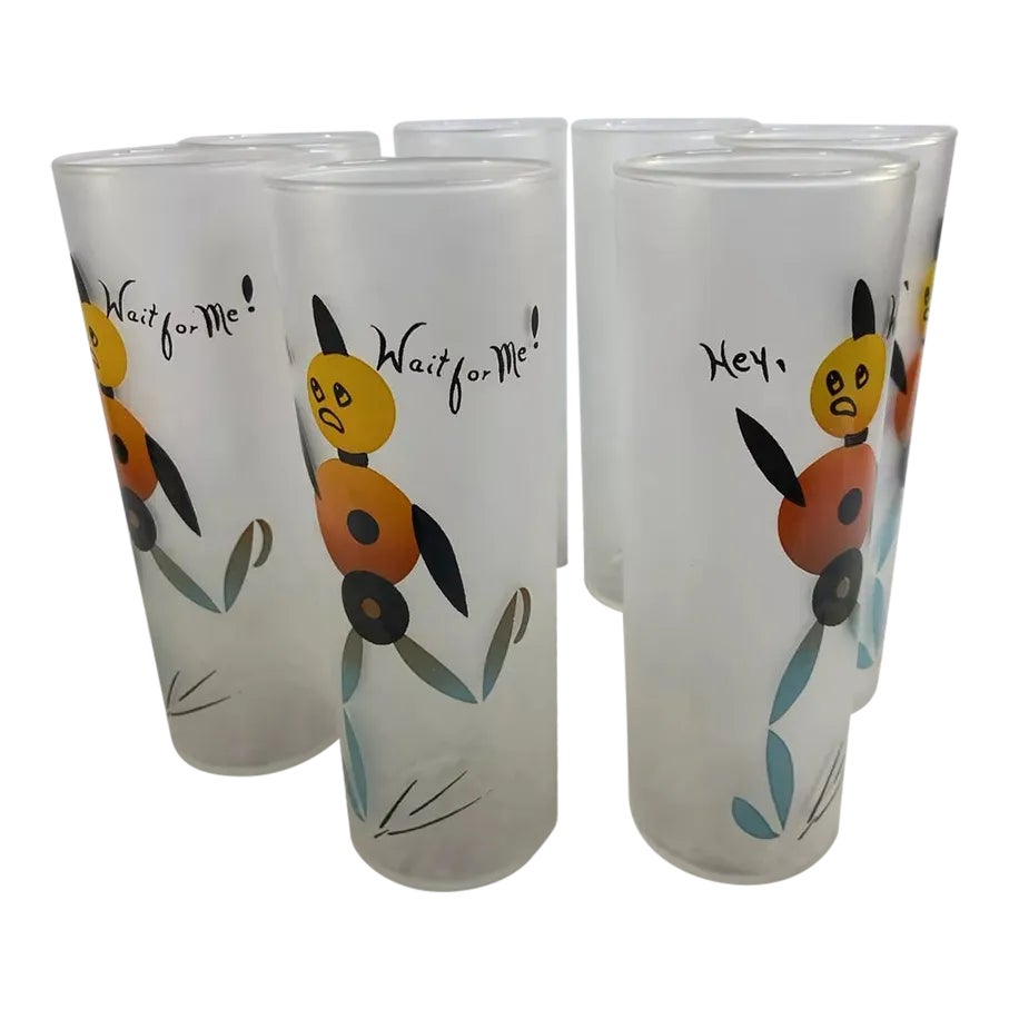 1960s Federal Frosted Hey Wait for Me Iced Tea Collins Glasses- Set of ...