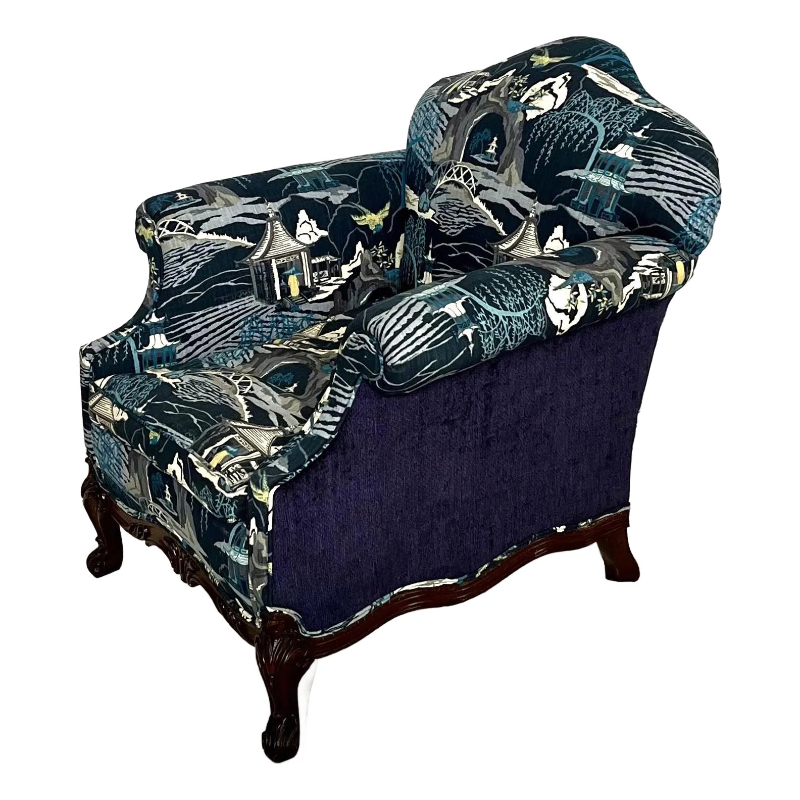 1920s Newly Reupholstered Linen Chinoiserie Club Chair | Chairish