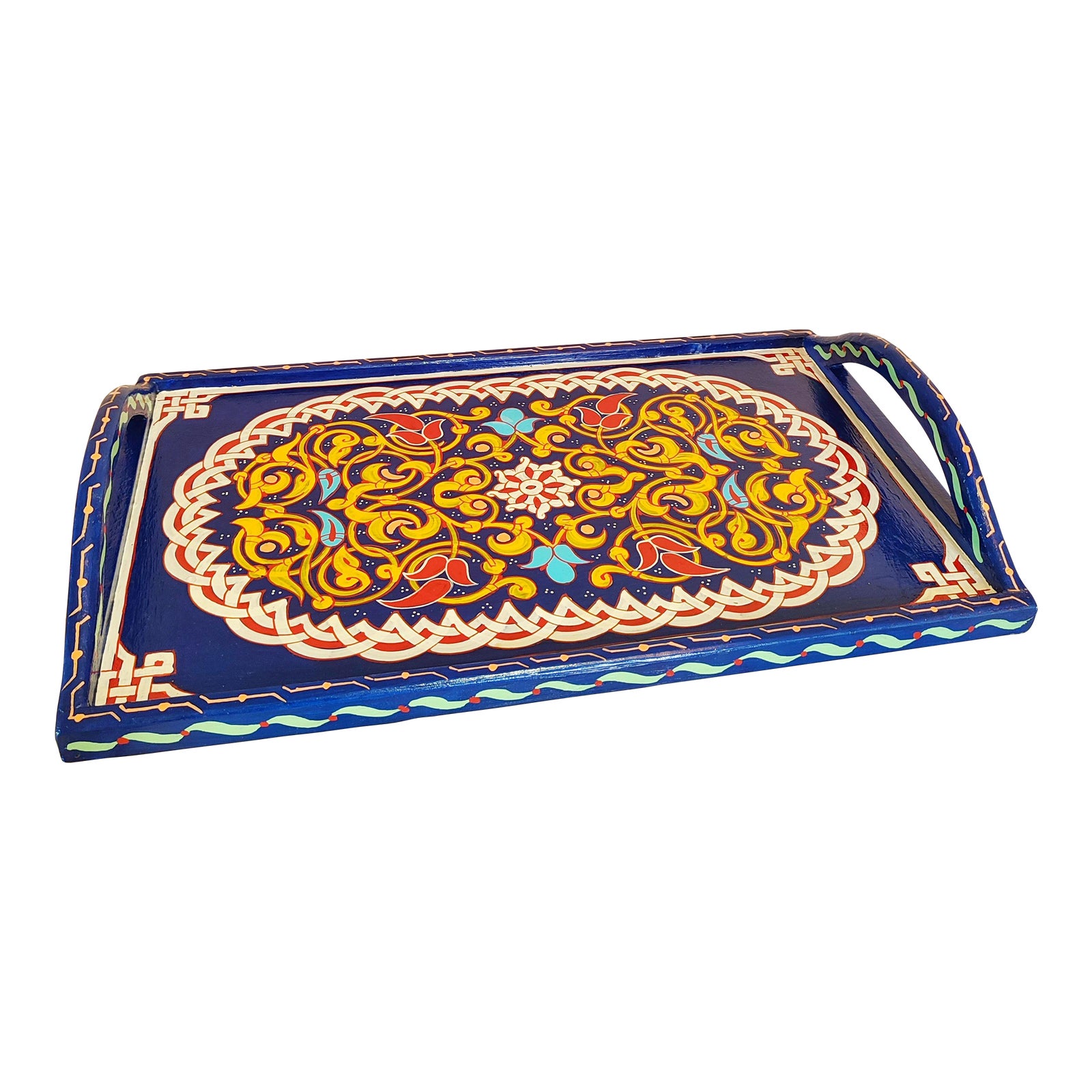 Hand-Painted Moroccan Serving Tray – Artistic Handmade Design | Chairish