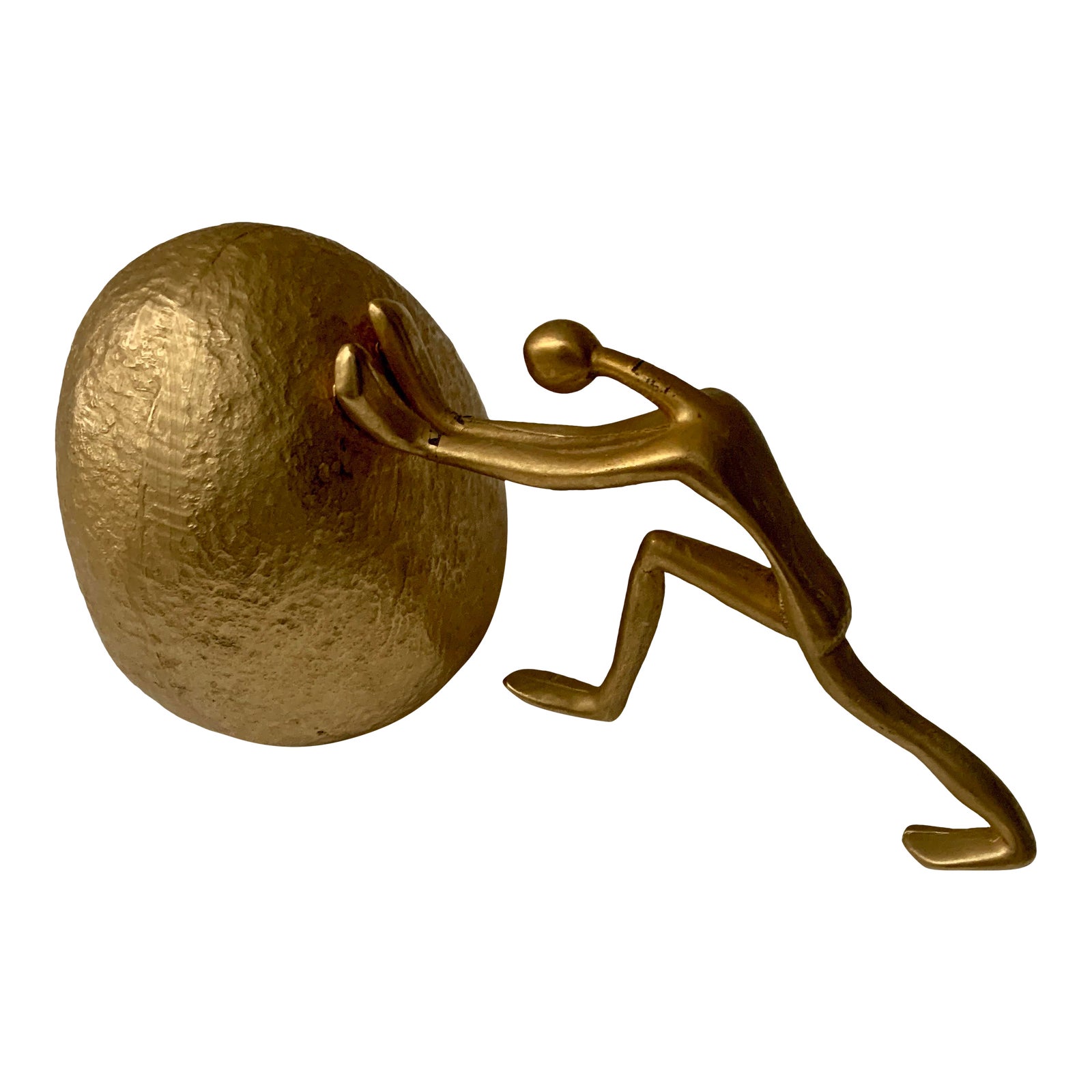 Mid 20th Century Modernist Man Pushing Boulder Bookend | Chairish