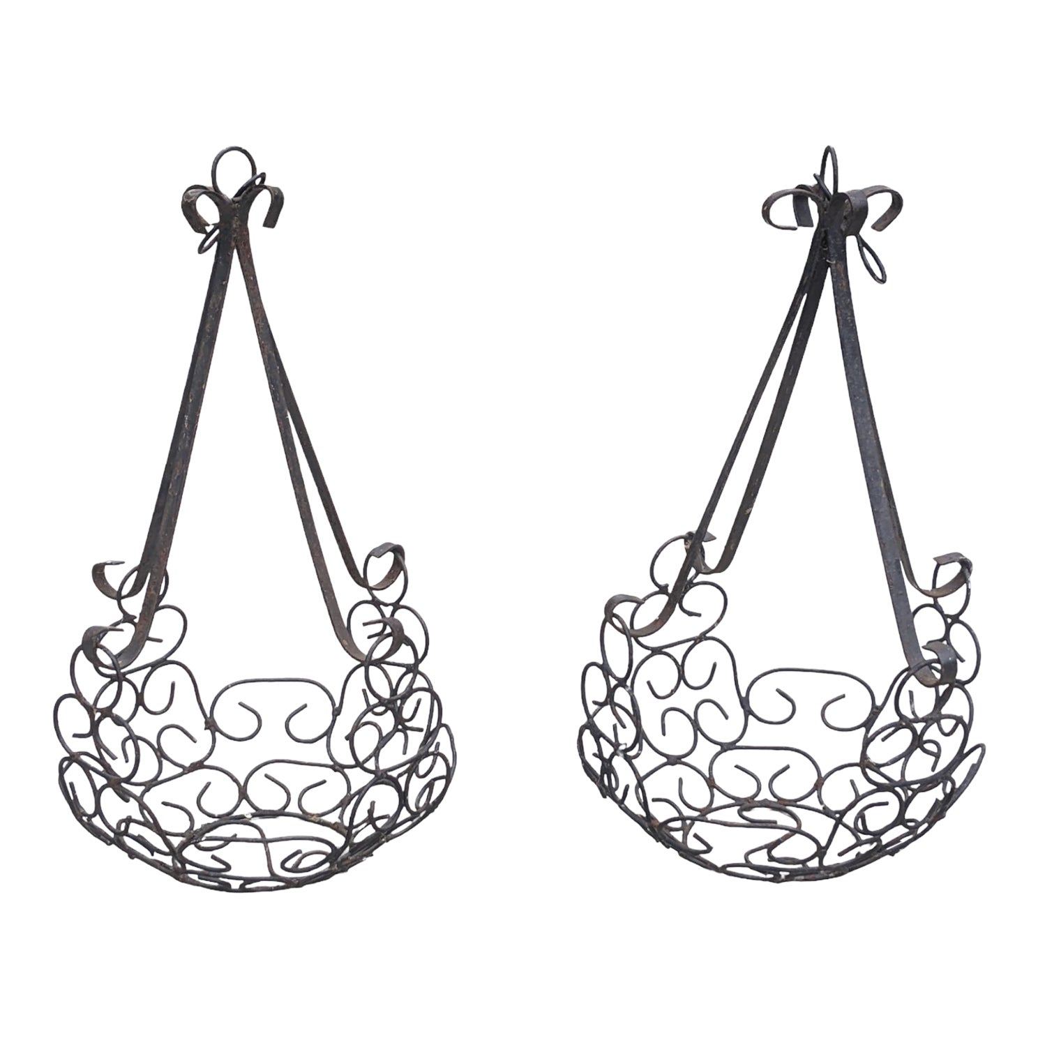 Vintage French Country Scrolled Wrought Iron Hanging Planters- a Pair ...