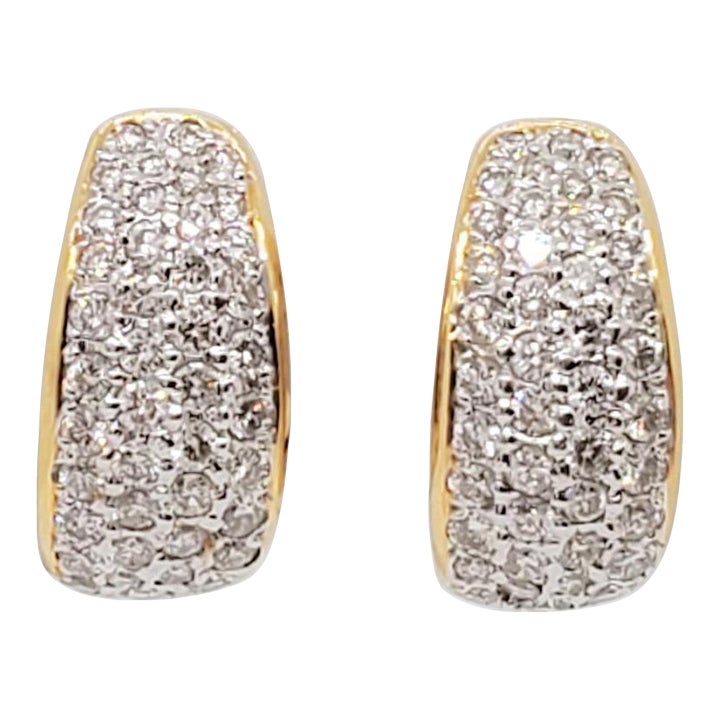 Pave Diamond Semi Hoops in 18k Gold - A Pair | Chairish
