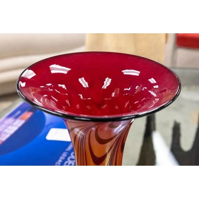 Rick Strini Signed Modern Contemporary Orange Red and Black Blown Glass ...