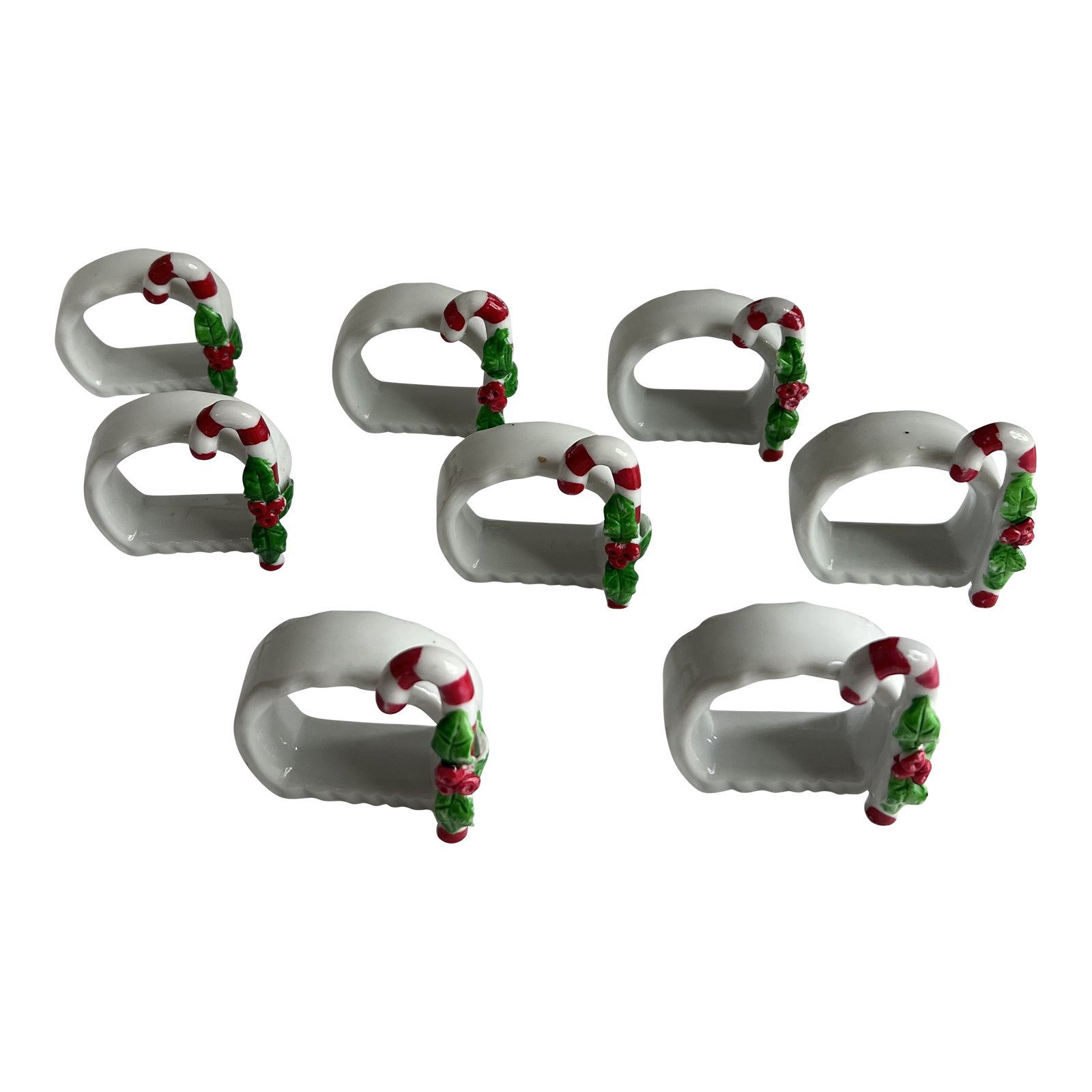 Porcelain Candy Cane Napkin Rings-8 Pieces | Chairish