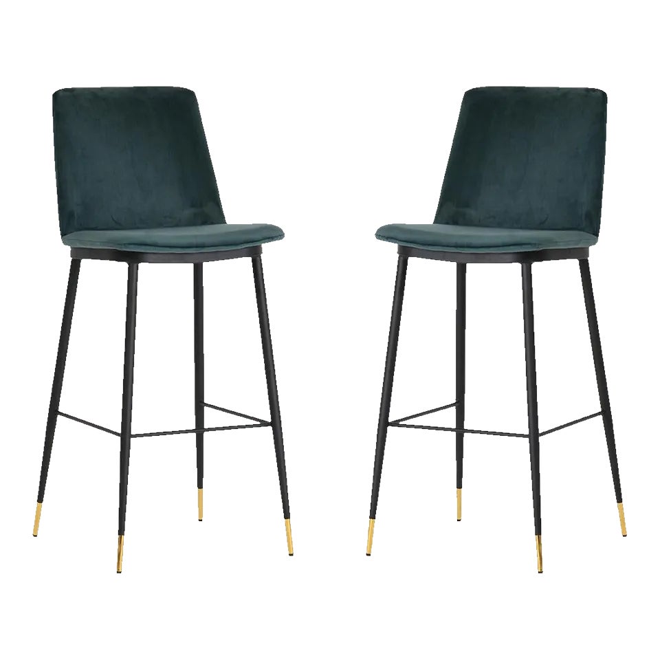 Evora Green Velvet Counter Stools - A Pair | Chairish