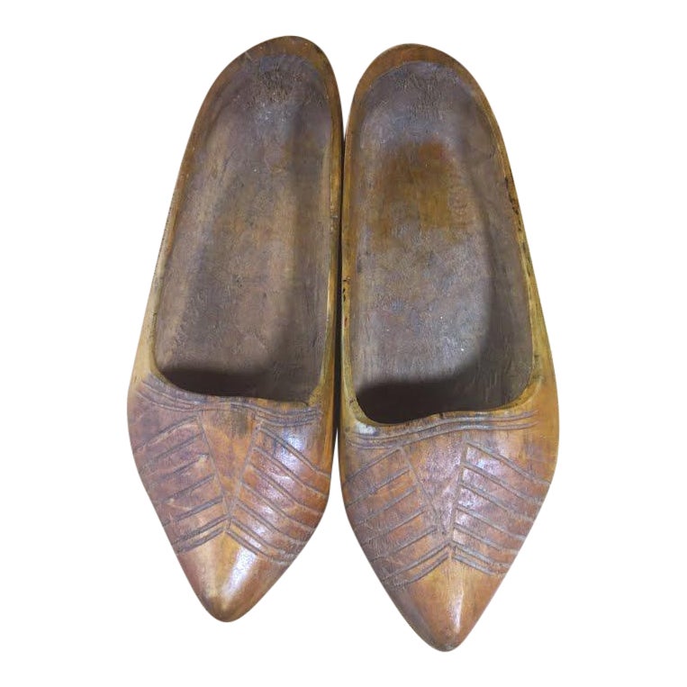Hand-Carved Wooden Shoes | Chairish