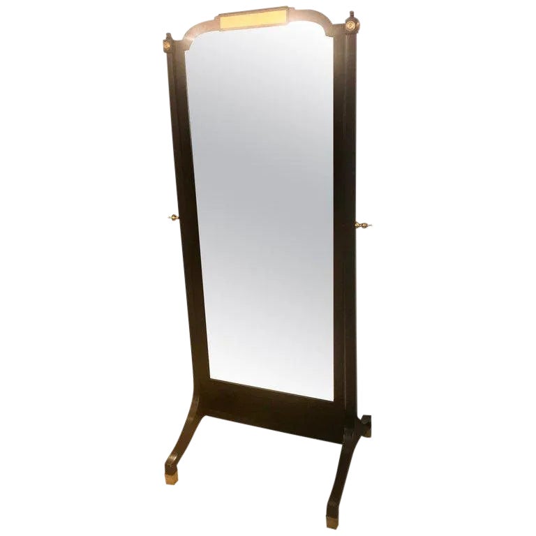 Jansen Fashioned Chavel Ebonized Floor Chevel Mirror With Bronze Mounts ...