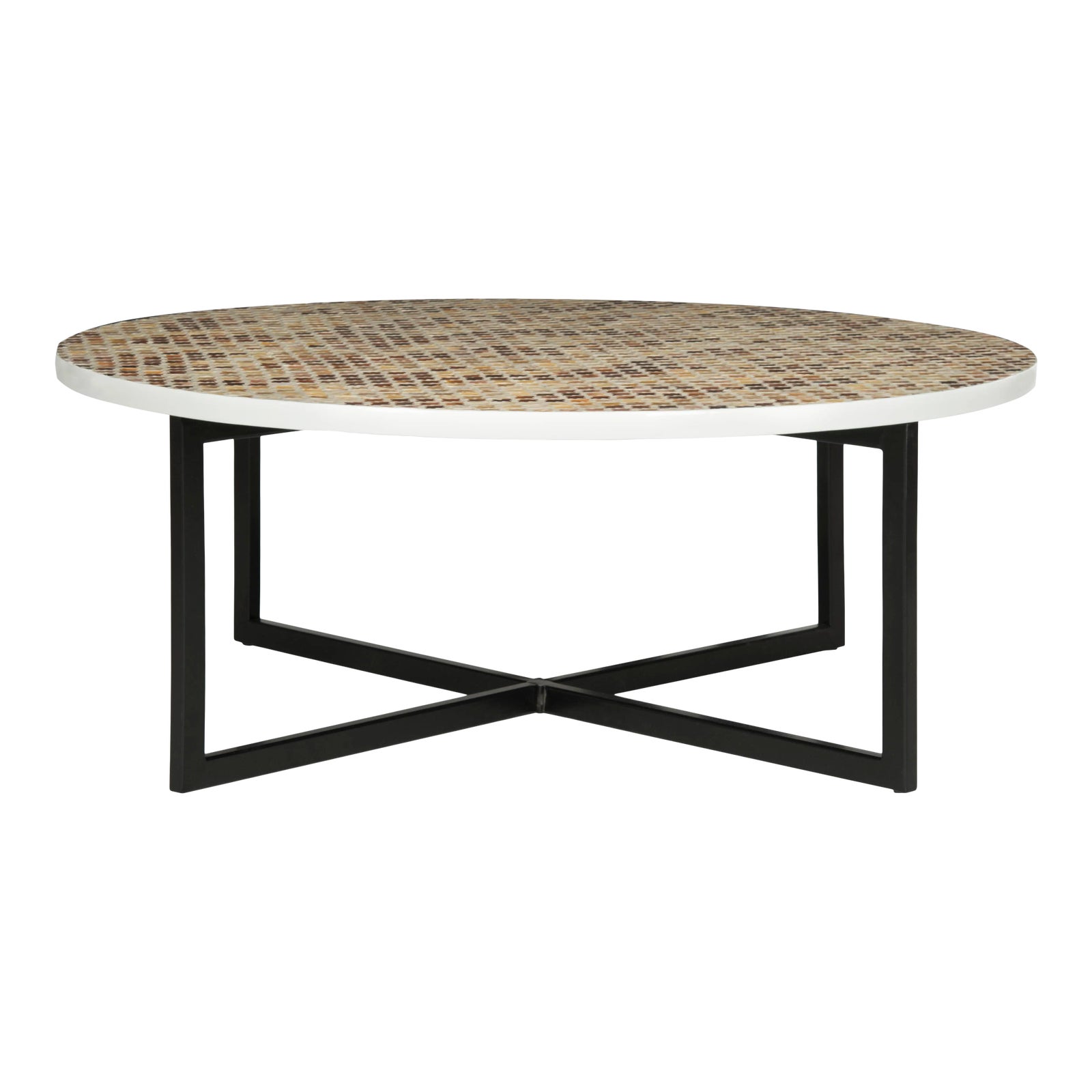 Round Mosaic Tile Coffee Table in Cream | Chairish