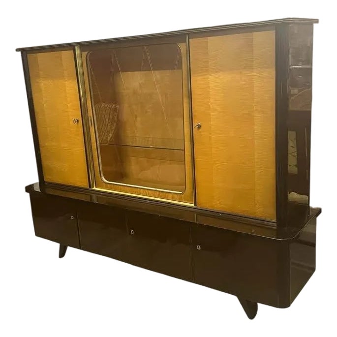 Mid Century 1950's German Shrunk Lacquer Wall Unit Cabinet | Chairish