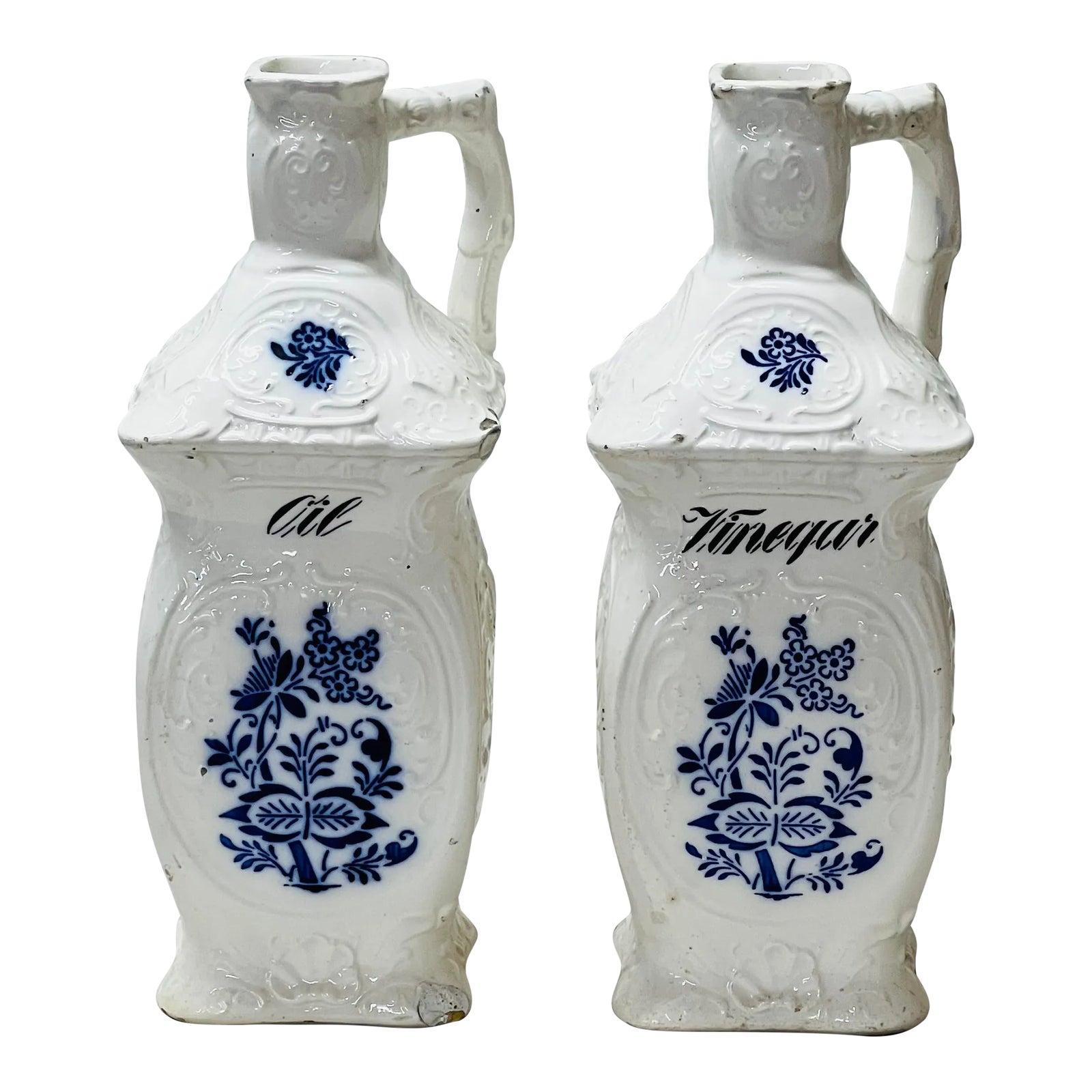 Early 1900s Blue Onion Pattern German Oil & Vinegar Jars - a Pair ...