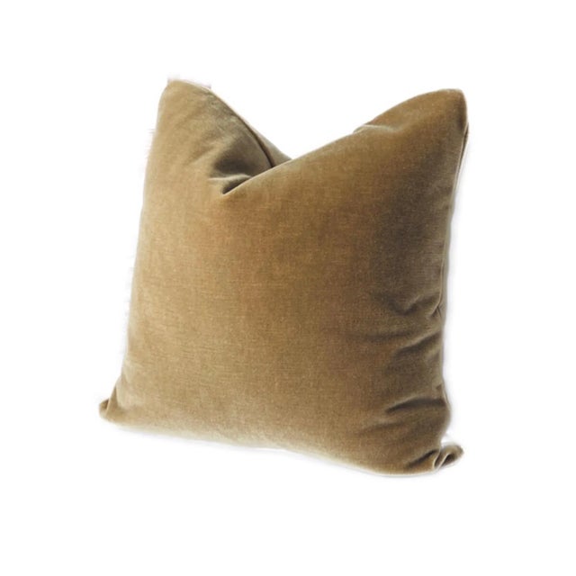 Plush 24" Tan Camel Down Filled Mohair Pillow | Chairish