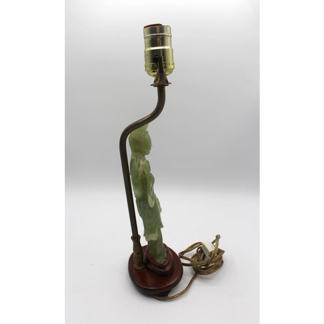 1920s Lamp of Late 19th Century Celadon Quartz Guan Yin Figure | Chairish