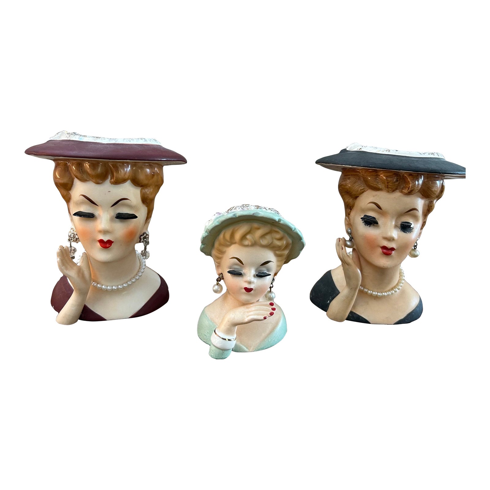 A Chic Trio of Mid-Century Lady Head Vases From the 1950s–’60s, Each ...