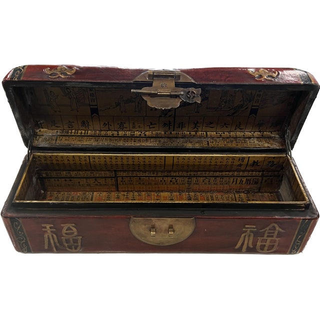 Antique Chinese Red Leather Lacquered and Gold Painted Box With Birds ...