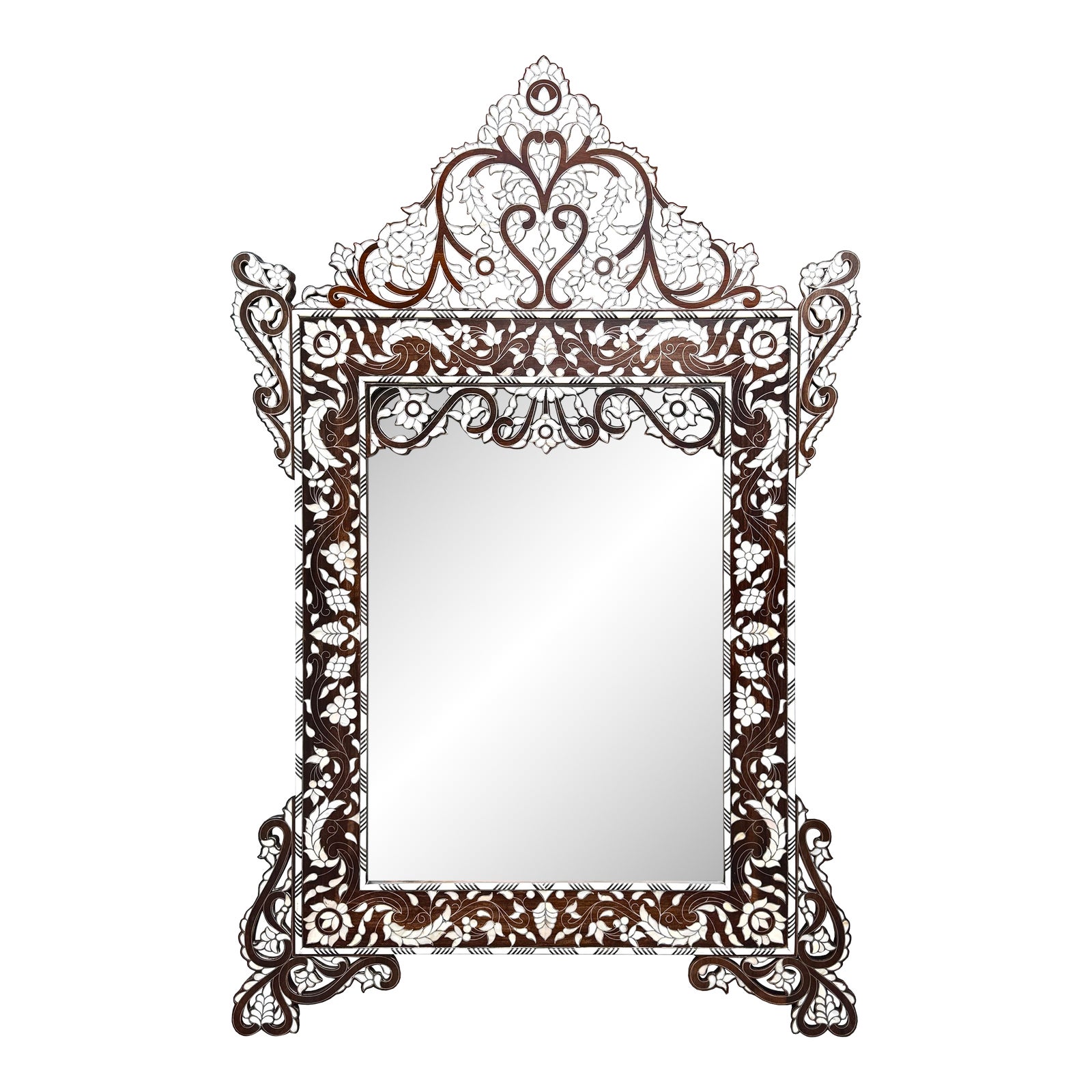 1990s Ornate Mother of Pearl Inlaid Middle Eastern Mirror | Chairish