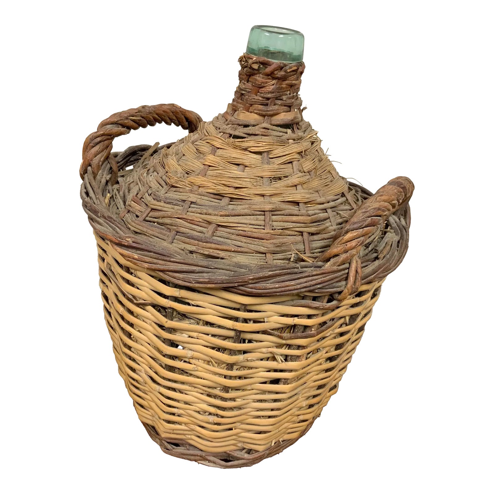Large Early 20th Century Two-Tone European Wicker Demijohn | Chairish