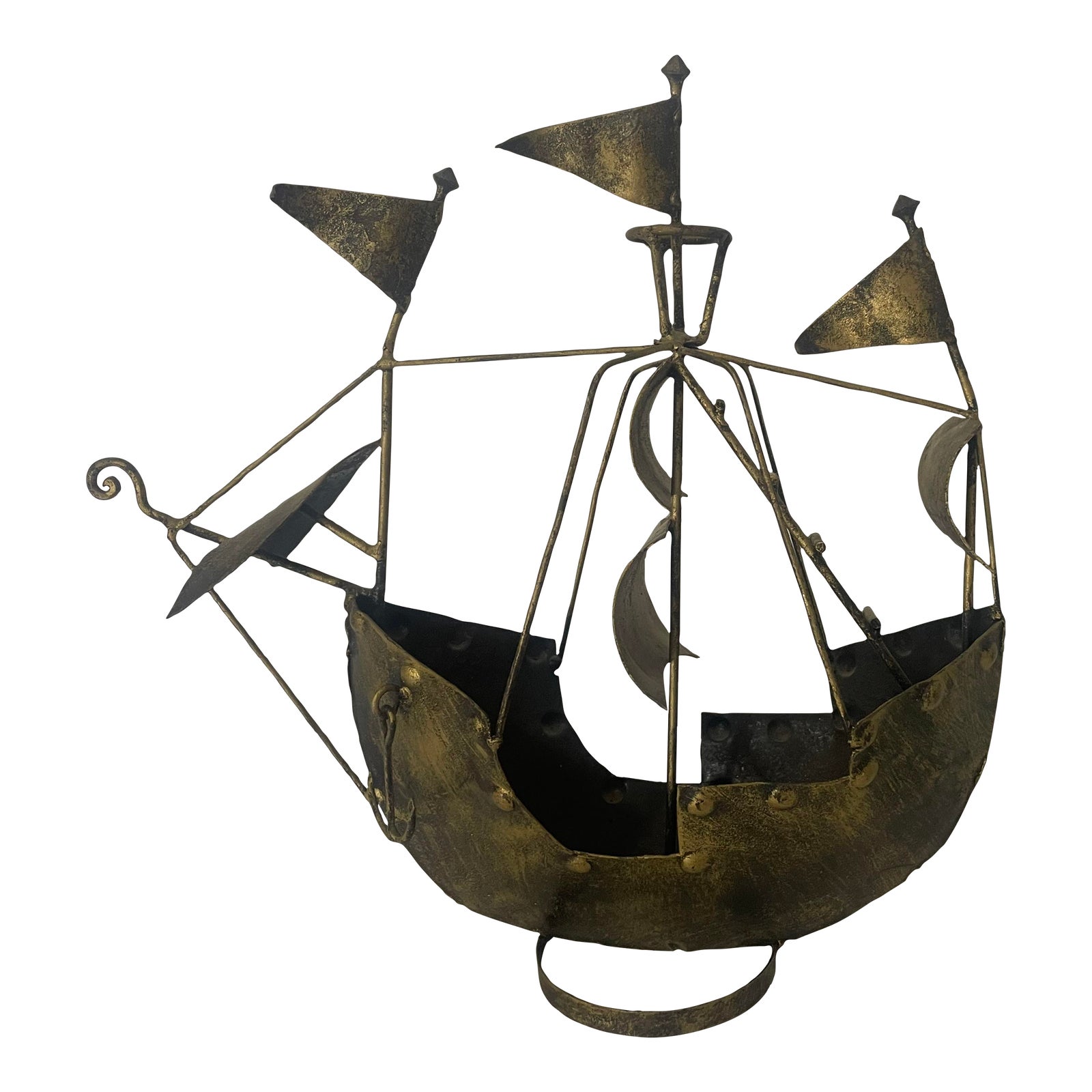 Vintage Mid-Century Modern Era Brutalist Metal Viking Ship Rough Weld ...