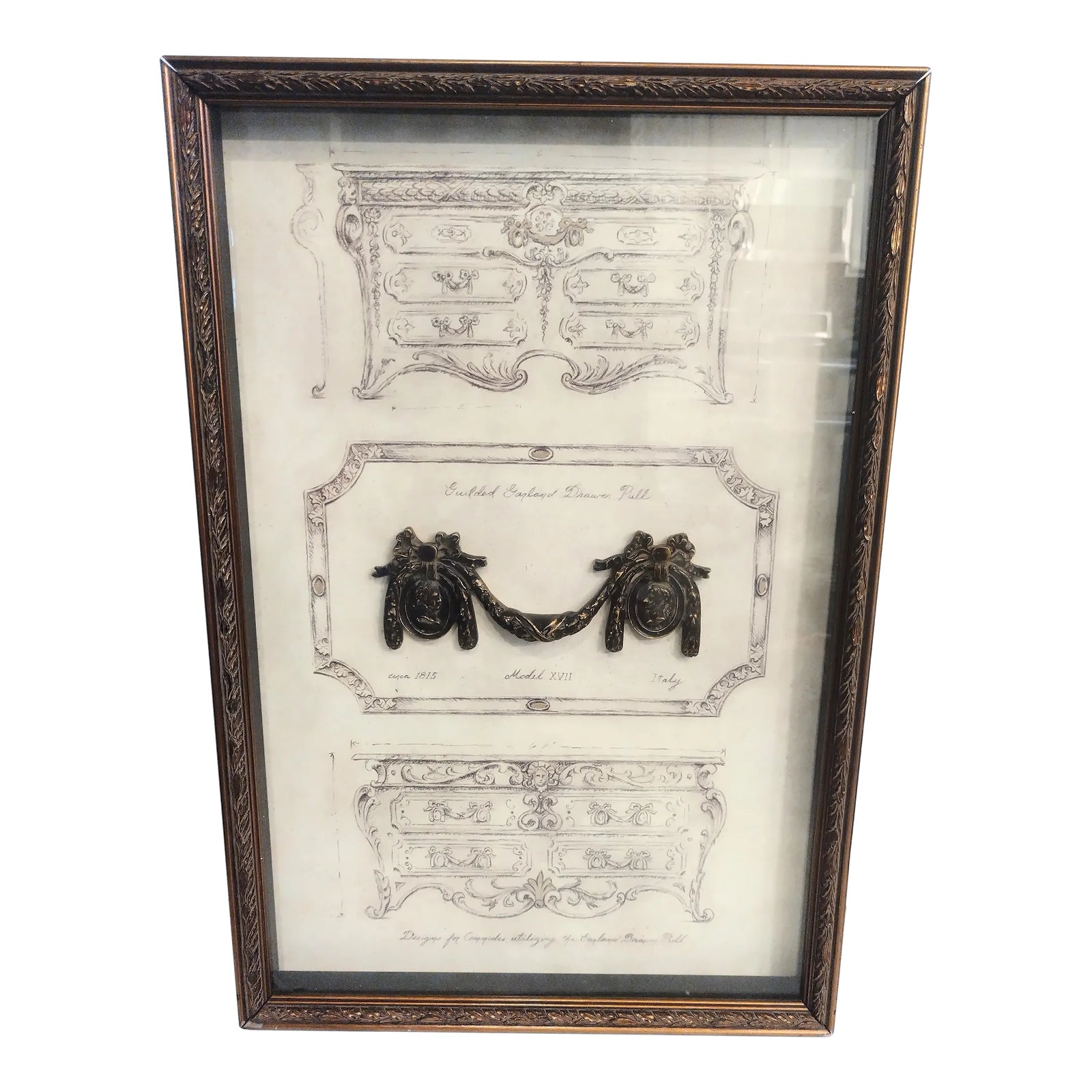 Vintage Unique Shadow Box Framed Vintage Draped Drawer Pull Louis XVII ...