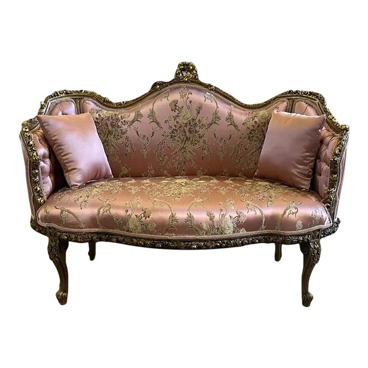 Italian Rococo Style Pink Tufted Sofa With Gold Details | Chairish