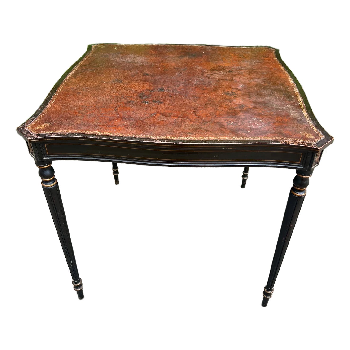 1960s Vintage Card Table With Embossed Leather Top | Chairish