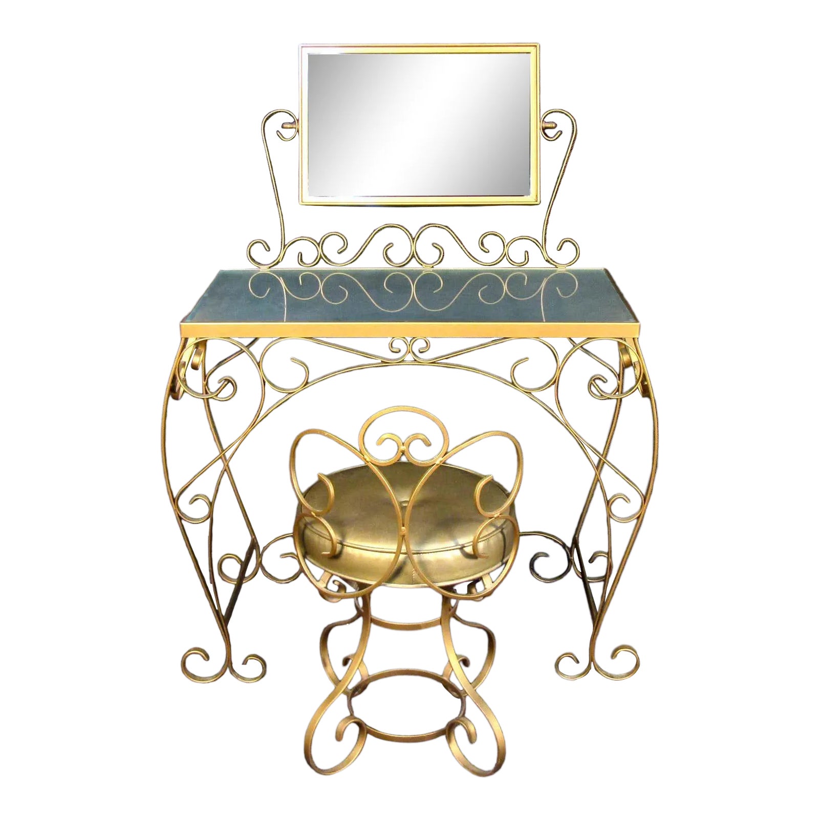 Decorative Metal Vanity and Chair | Chairish