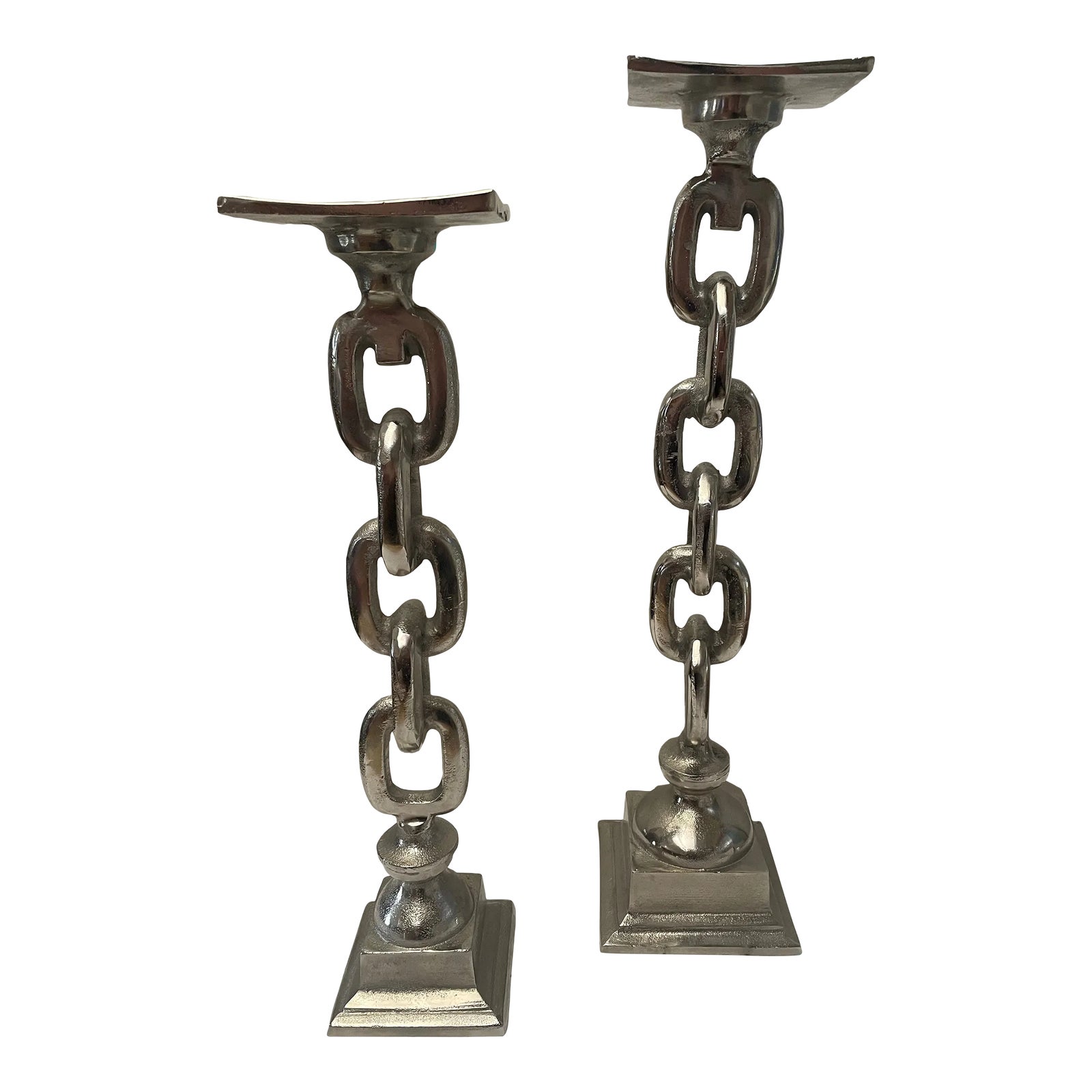 1980s XL Chain-Link Pillar Candle Holders - Set of 2 | Chairish