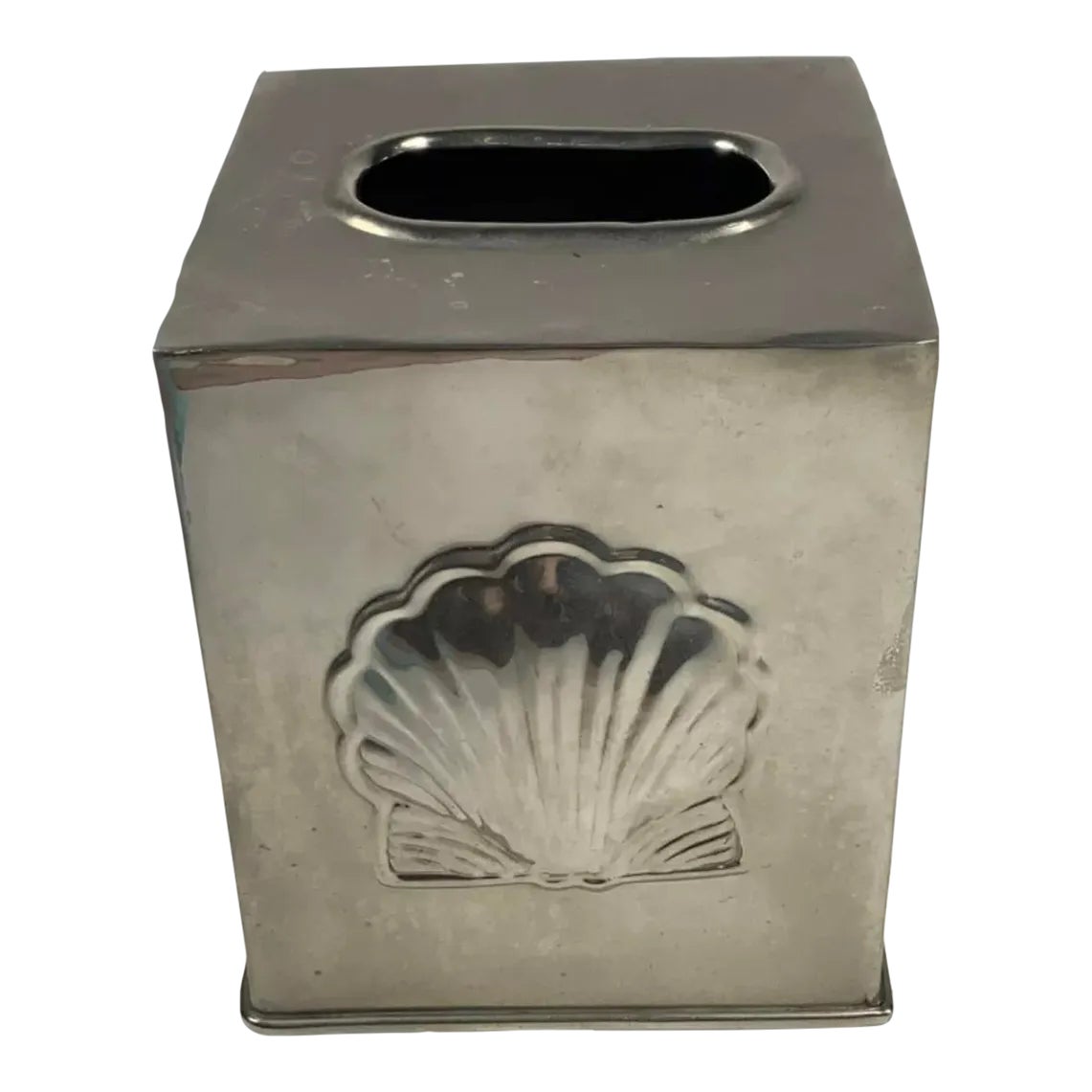 Vintage Silver Clam Shell Aluminum Tissue Box | Chairish