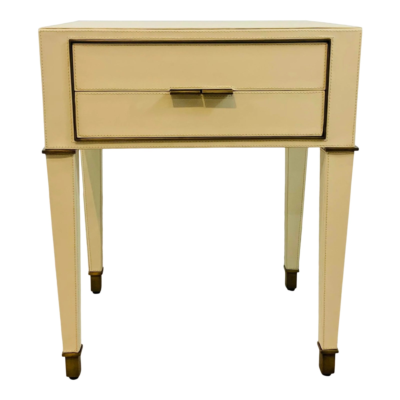 Bungalow 5 Modern Cream Leather Hunter Side Table | Chairish