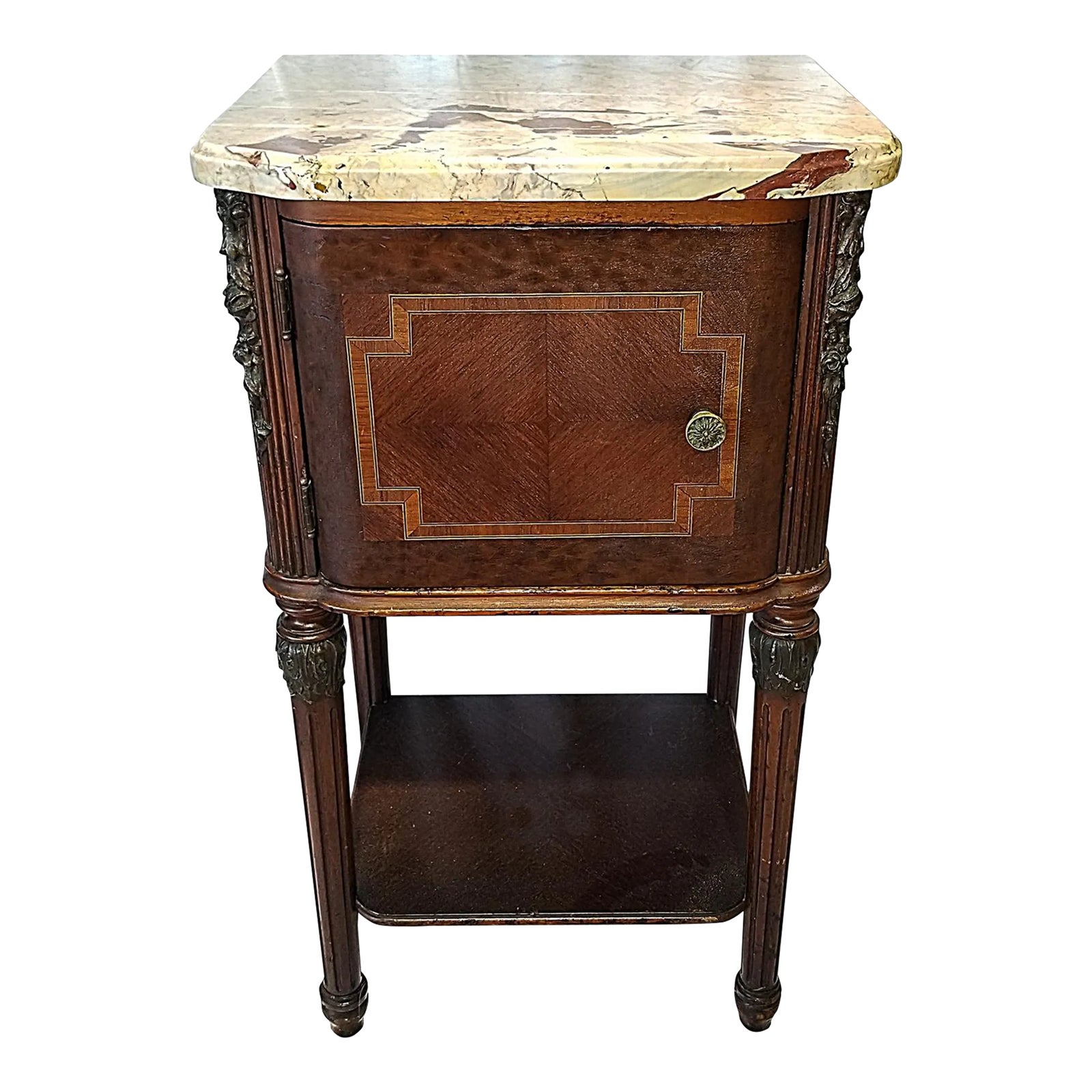 1920s Louis XVI Style Martble Top Night Table Chevet | Chairish